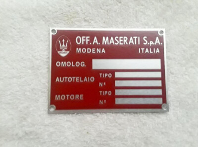 Maserati Identifiication plate for vintage V-8's- Ghibli, Indy, Mexico ...