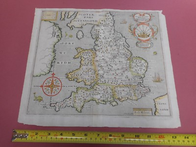 100% ORIGINAL ENGLAND HEPTARCHY MAP BY SAXTON/HOLE/KIP C1637 HAND ...