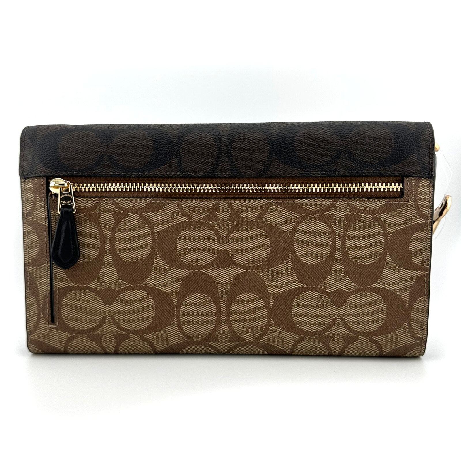 Coach Travel Envelope Wallet In Blocked Signature Canvas Khaki Brown ...