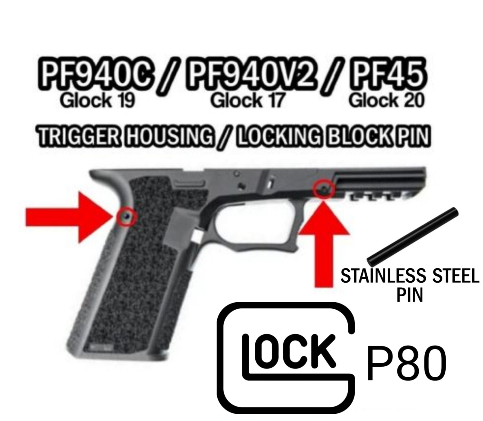 P80 Glock Locking Block or Trigger Housing Pin Stainless Steel 940 V2 ...