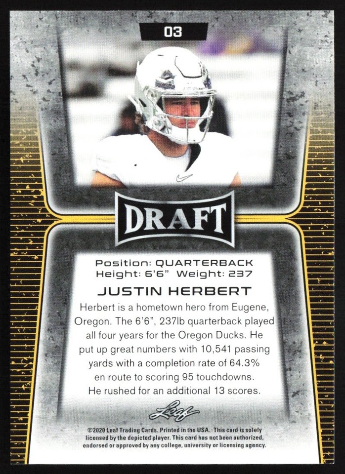 2020 Leaf Draft XRC Justin Herbert Rookie #3 BB2-6 | eBay
