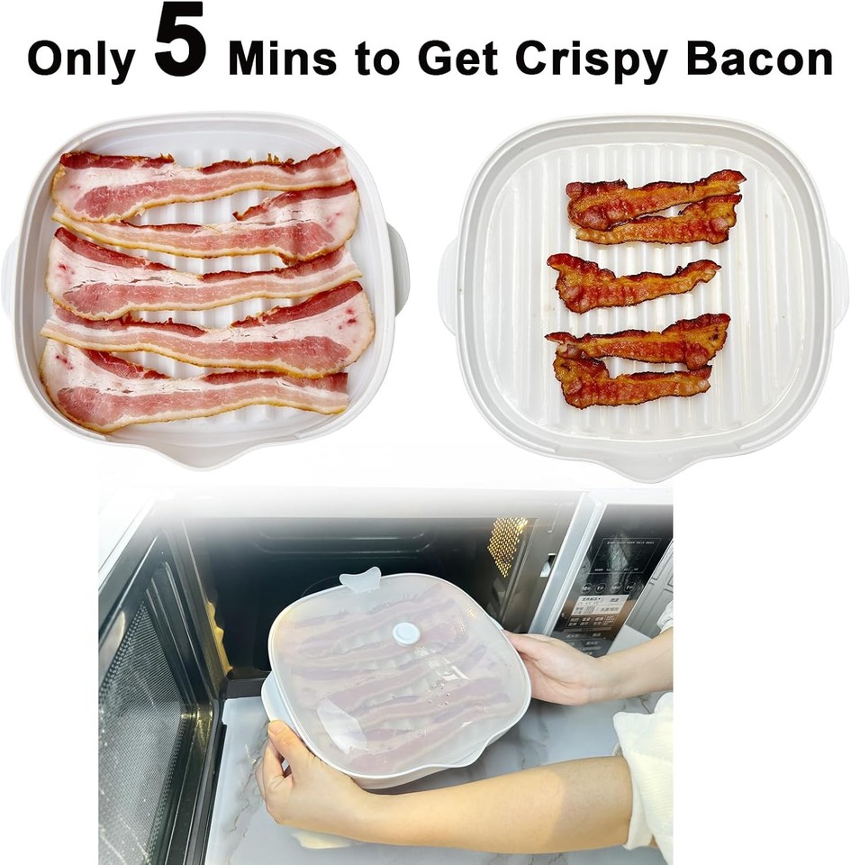 Microwave Bacon Cooker Tray, Microwavable Bacon Grill with Splatter Lid ...