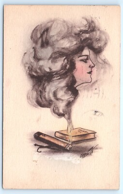 POSTCARD Artist Signed Cobb Shinn Art Deco Face in Cigar Smoke 1911 ...