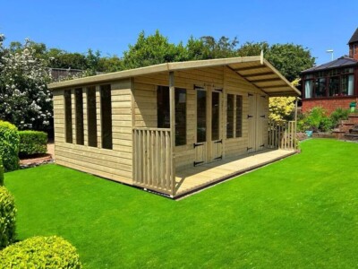 20X10SUMMERHOUSE APEX + 4FT PORCH 13MM T/G TAN 3X2 CLS FRAME 13MM T/G ...
