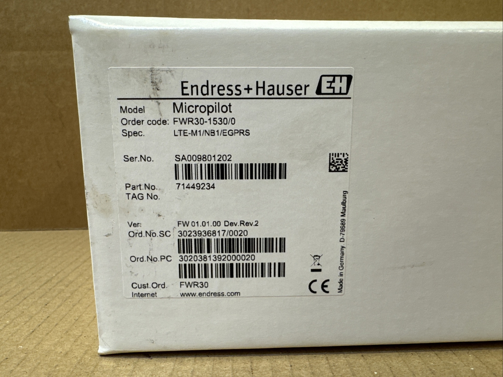 Endress + Hauser Micropilot FWR30 Cloud Connected Radar Level Sensor ...