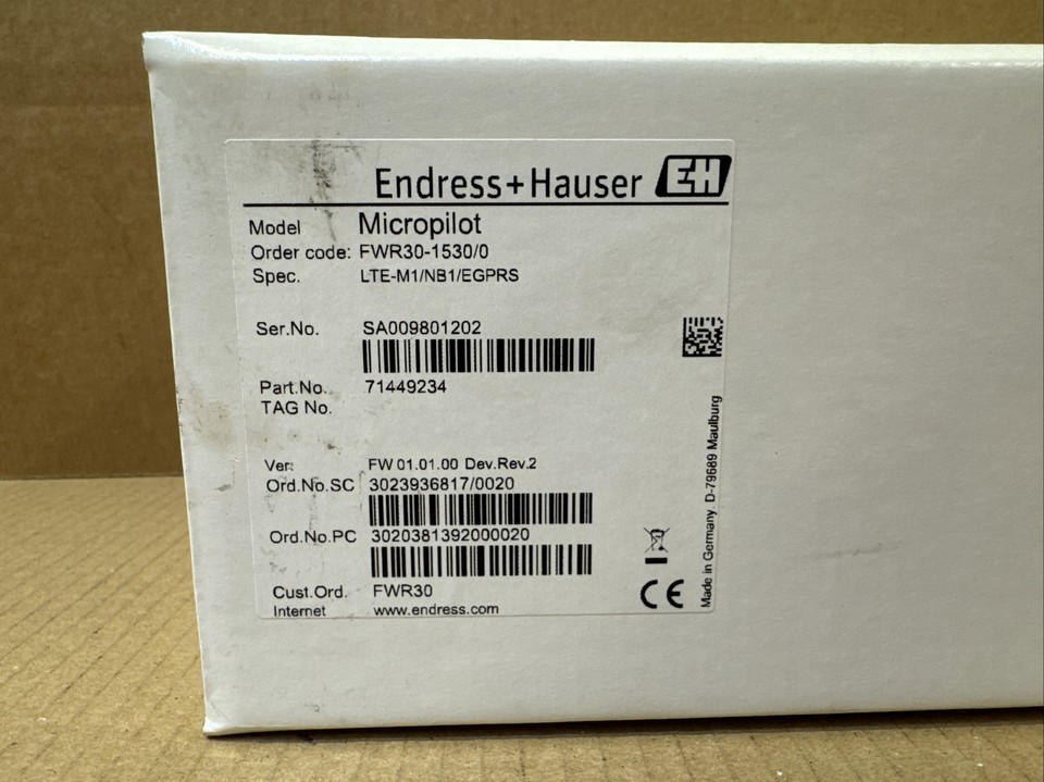Endress + Hauser Micropilot FWR30 Cloud Connected Radar Level Sensor ...