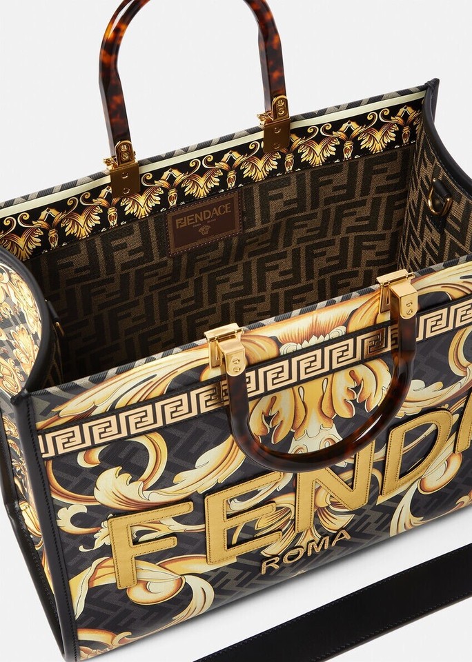 New Fendi X Versace Fendace Collaboration Sunshine Black Gold Shopper ...