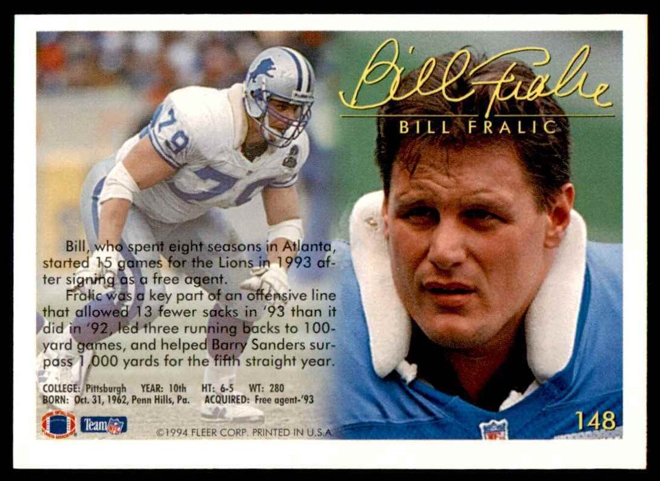 1994 Fleer Bill Fralic Detroit Lions #148 | eBay