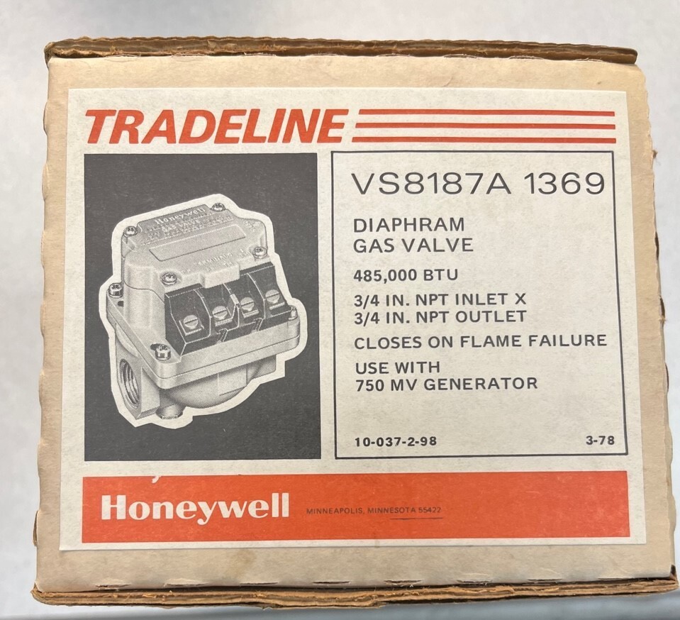 Honeywell Vs8187a 1369 Diaphram Gas Valve 750 MV Millivolt Powerpile ...