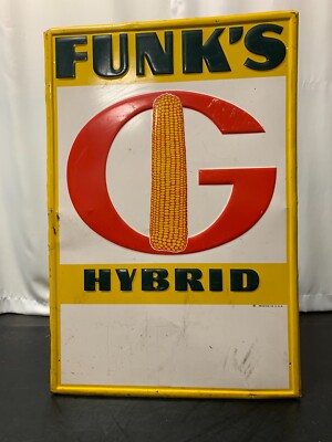 Large Vintage Funk's G Hybrid Seed Corn 42" X 28" Embossed Metal Sign ...