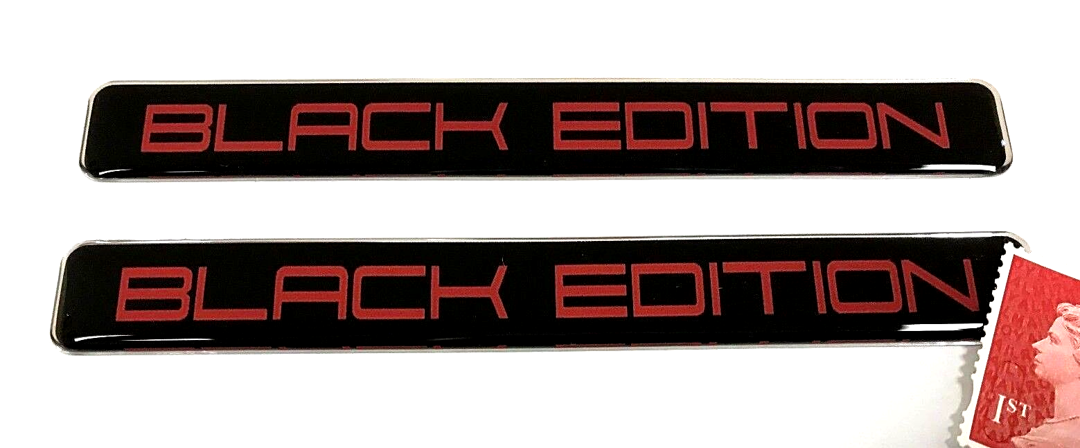 2 x BLACK EDITION Stickers Super Shiny Domed Finish - Red Text on Black ...