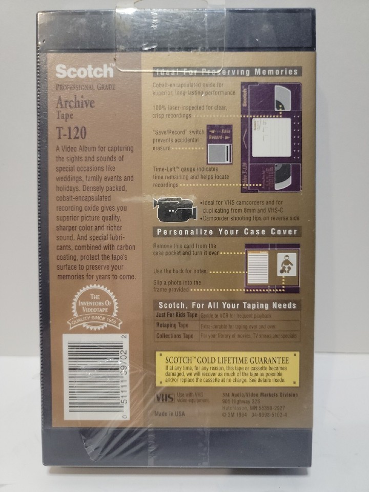 Scotch Gold T-120 3M Professional Grade Archive VHS Stereo HiFi Tape ...