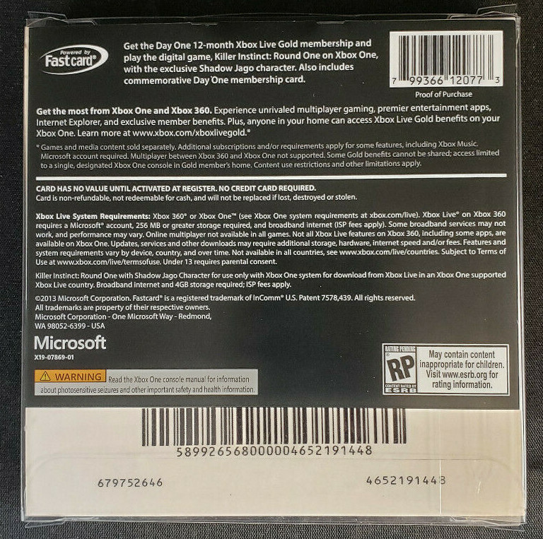 Xbox Live Card Back Microsoft Xbox Live 3 Month Gold Card (Physical