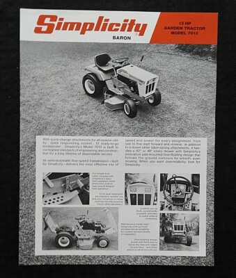 1970's SIMPLICITY "BARON 7013 13 hp LAWN TRACTOR" SALES BROCHURE ...