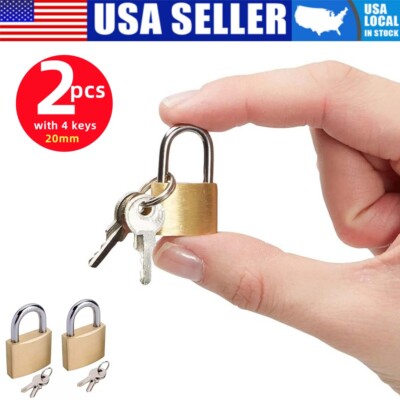 20mm Small Padlock 2 Pcs Suitcase Locks with Keys Mini Padlock Brass ...