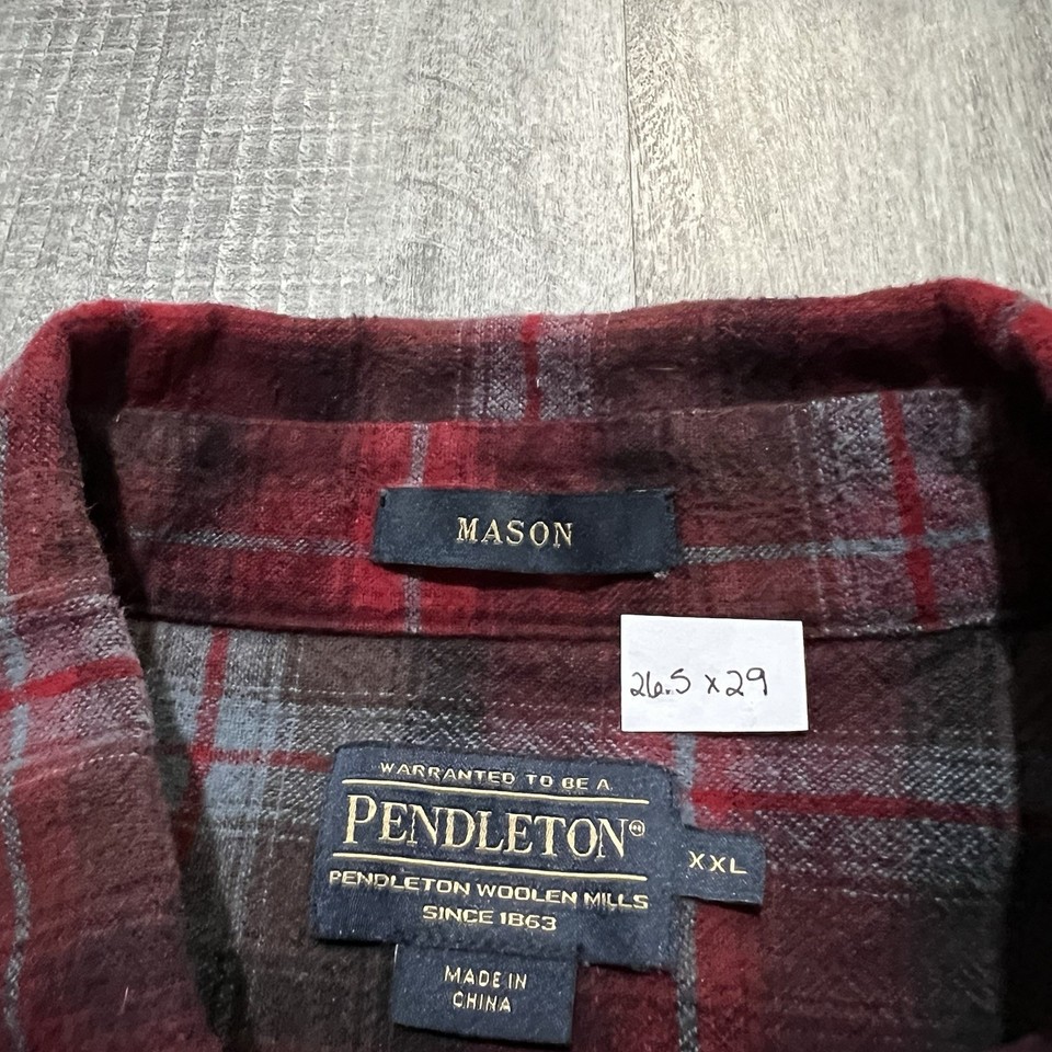 Pendleton Mason Mens Flannel Shirt Red Plaid Button Up Woolen Mills Cotton 2XL | eBay