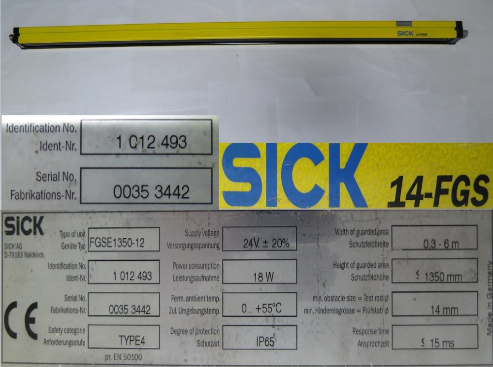 SICK 14-FGS FGSE1350-12 1 012 493 Lichtschranke Lichtvorhang Empfänger ...