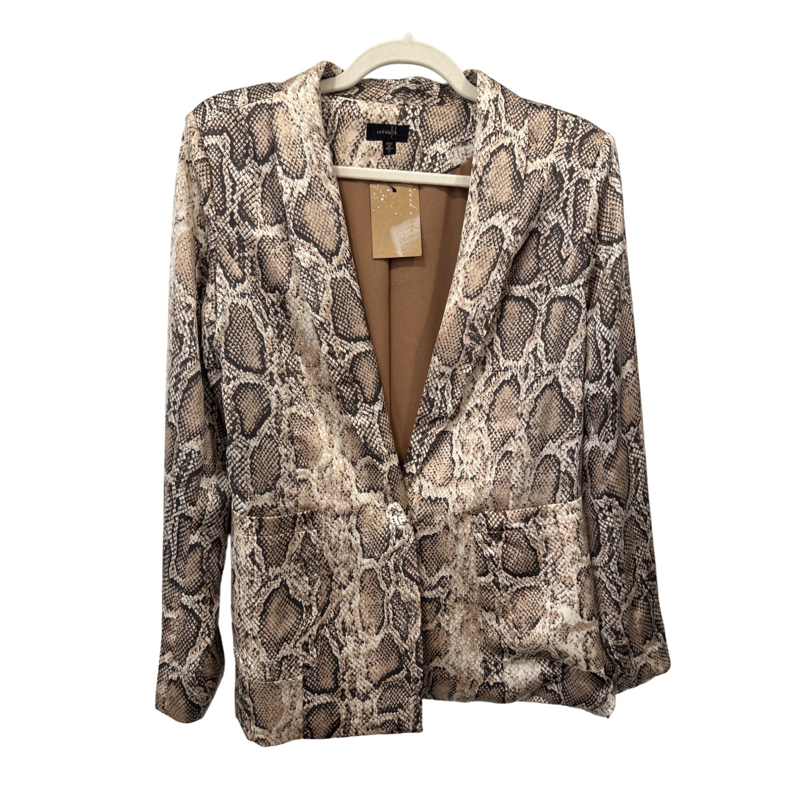 Ontwelfth Snake Print Blazer Satin Jacket Women S Tan Animal Print ...