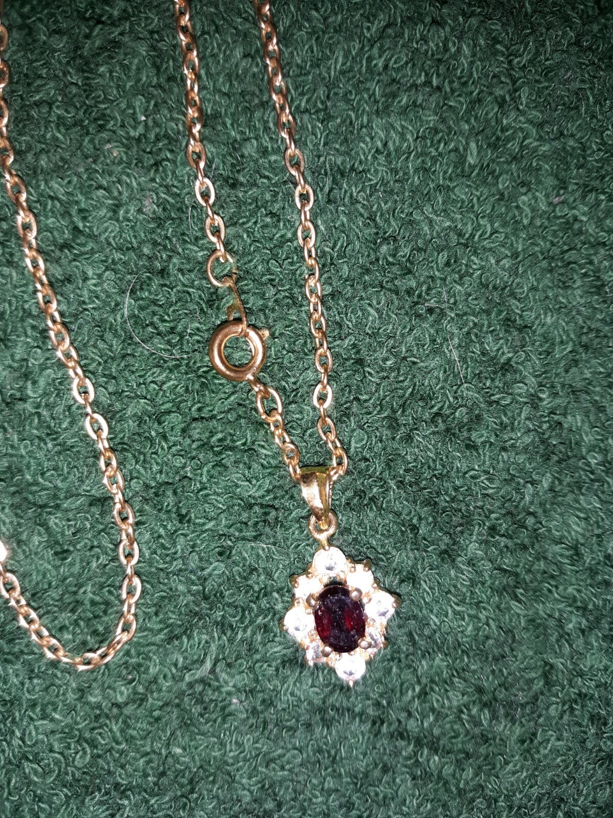 Vintage! Gold Tone Chain Necklace wt Red & Clear Rhinestones Pendant ...