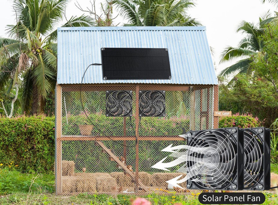 Solar Powered Fan 10W Portable Waterproof Dual Exhaust Fan Chicken Coop ...