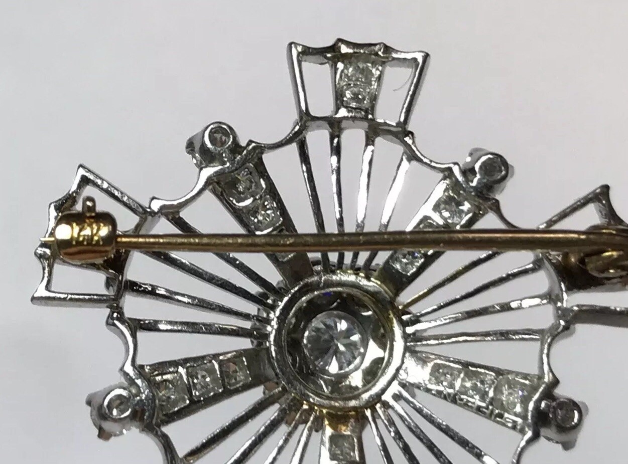 VINTAGE HIGH QUALITY PLATINUM & 14K GOLD SNOWFLAKE 1.75CT DIAMOND PIN ...