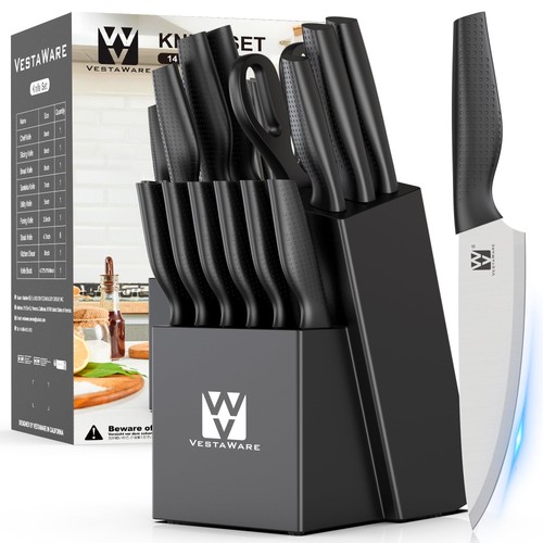 Knife Set, 14 PCS Kitchen Knife Set with Block, Ultra Sharp Stainless ...