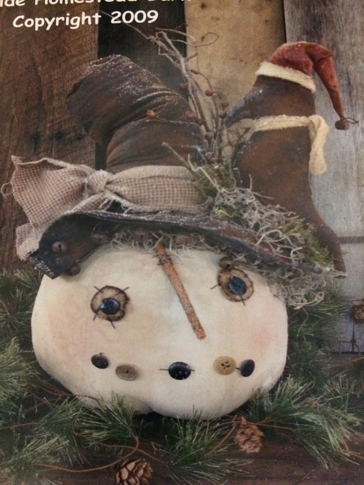 PATTERN Primitive SNOWMAN HEAD DOLL & Santa Crow - Olde Homestead Barn ...