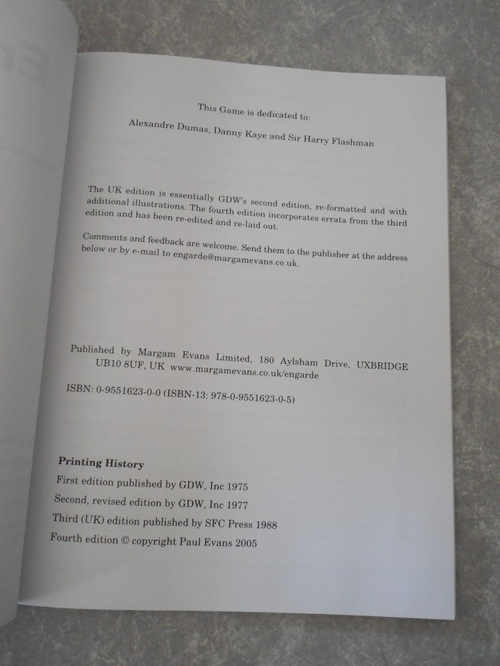 MARGAM EVANS ROLEPLAYING BOOK - EN GARDE!, 4TH EDITION, NM, 2005 ...