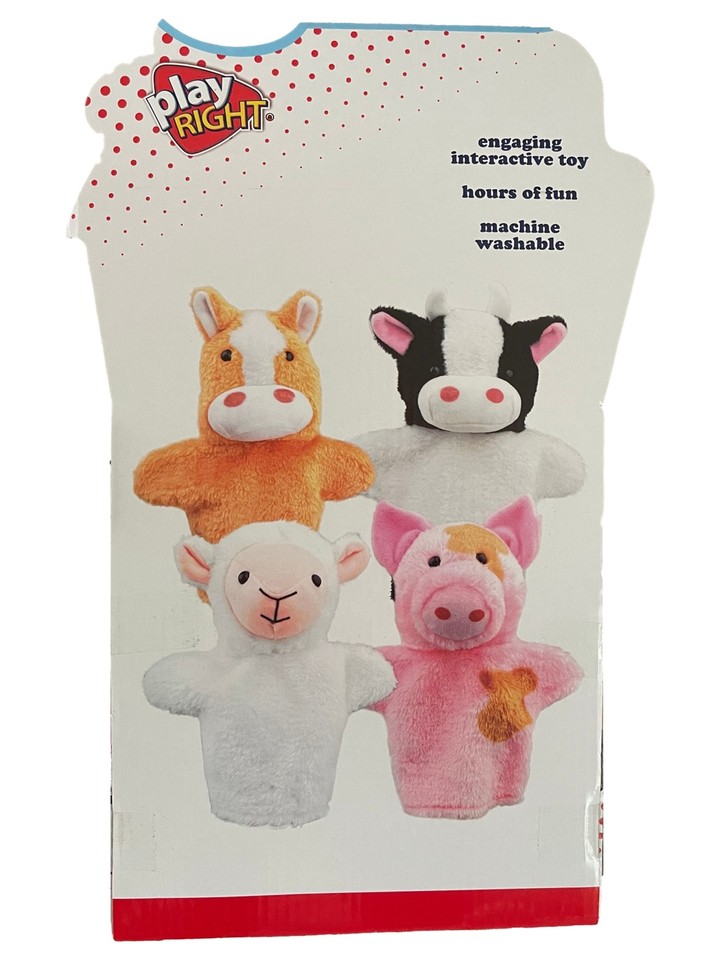 Play Right Plush Hand Puppets Barnyard Farm Friends Pig Cow Horse Lamb ...