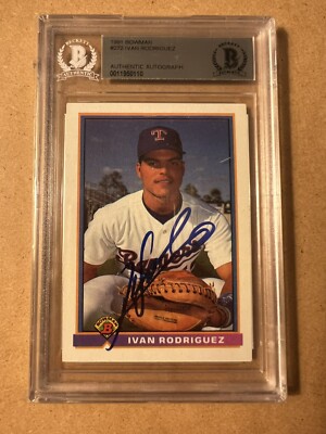 1991 Bowman Ivan Rodriguez Auto #272 Rookie RC Signed Card BAS Beckett ...