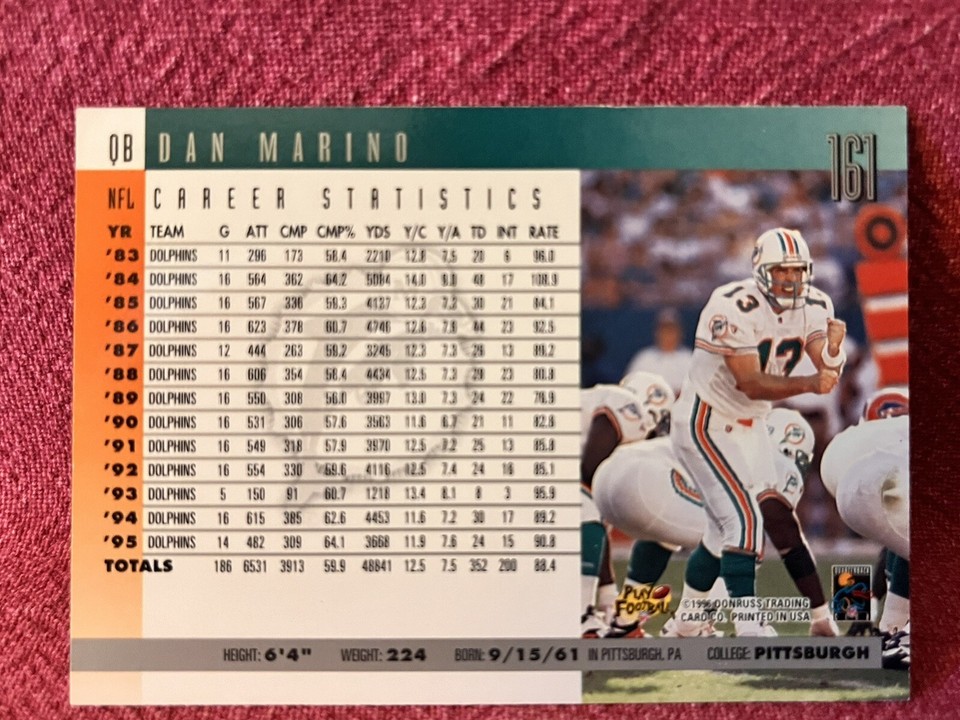 (3) 1996 Donruss Football Dan Marino Miami Dolphins #161 HOF | eBay