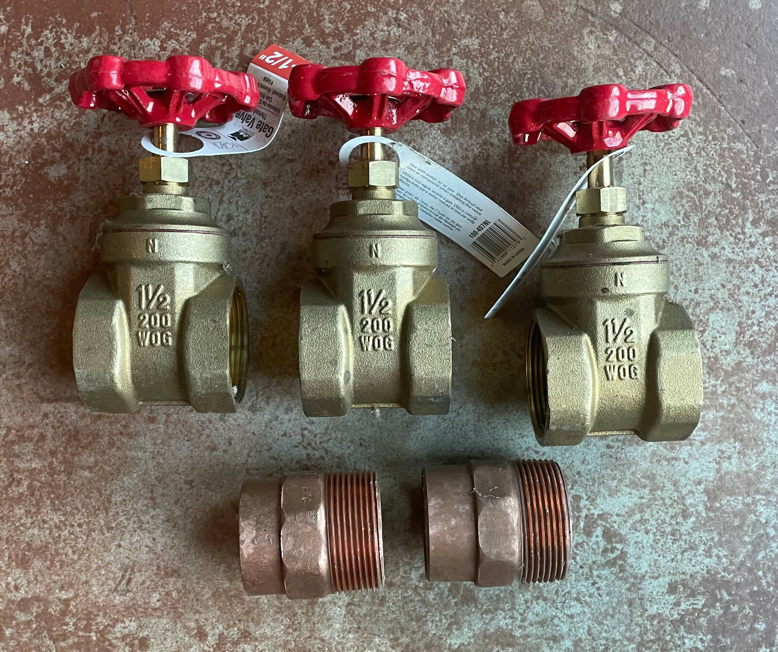 SET OF 3 -- 1-1/2" Brass Gate Valve - 200WOG, FxF NPT + Adapters | eBay