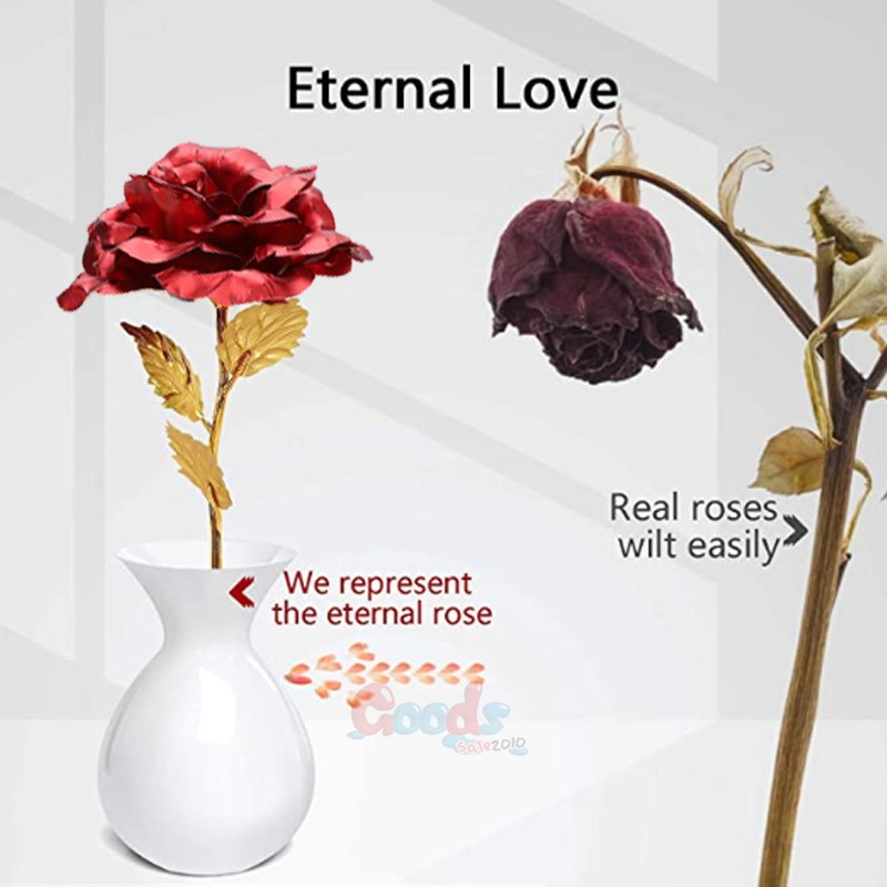 24k Gold Plated Foil Rose Flower Long Stem Dipped Valentines Day Gift ...