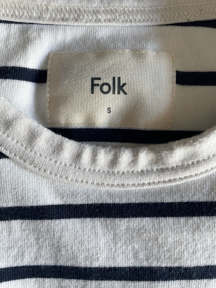 FOLK CLOTHING Mens Short Sleeve T Shirt | Navy Ecru Stripes | 100% ...