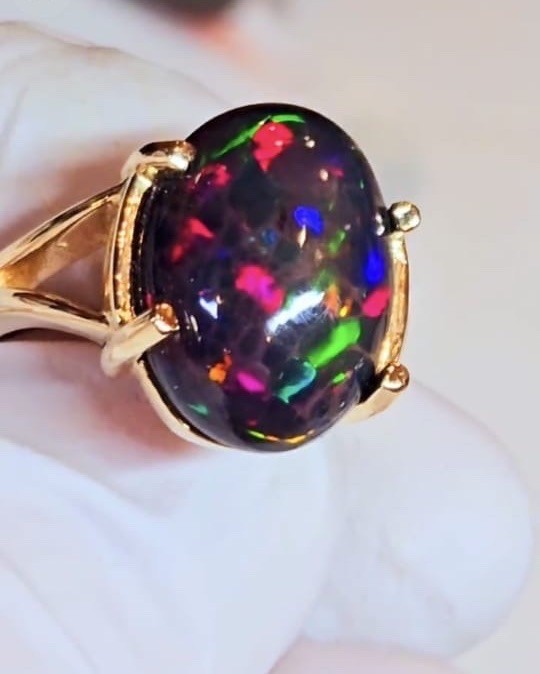 14k Natural Black Opal Ring In 14k Solid Yellow Gold Opal Ring ...