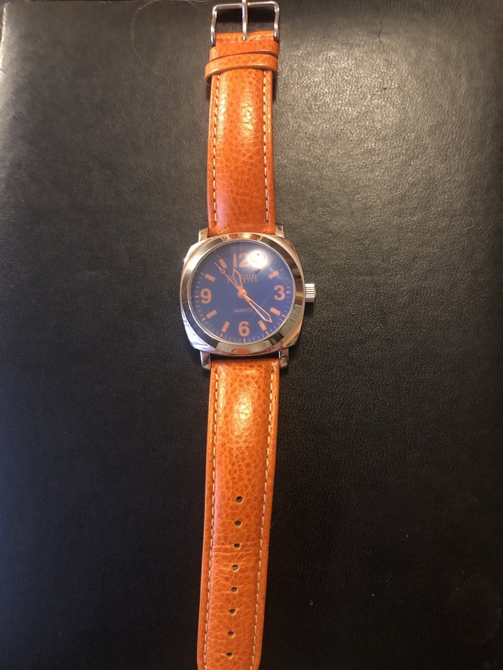Joan Rivers Orange Leather Blue Face Strap Watch | eBay UK