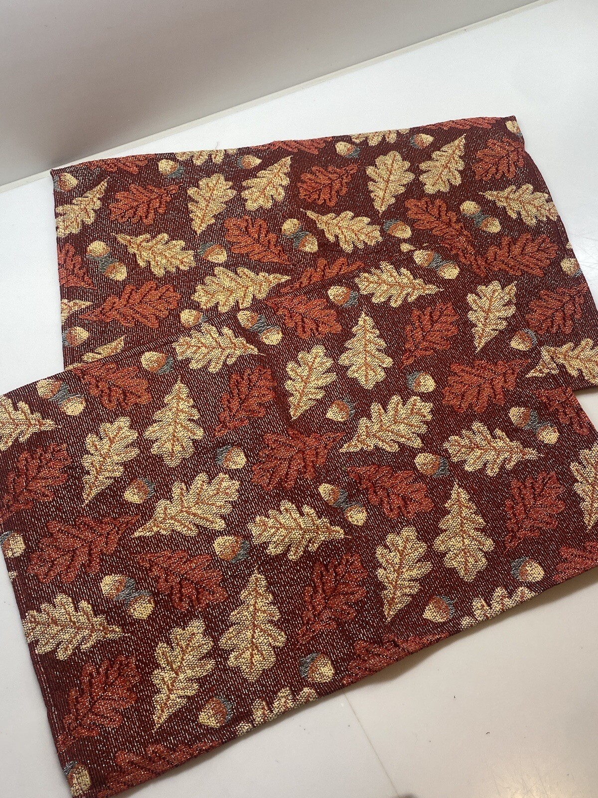 Fall Harvest Placemat Tapestry Cloth Leaves Acorns Autumn Set 2 Gold ...
