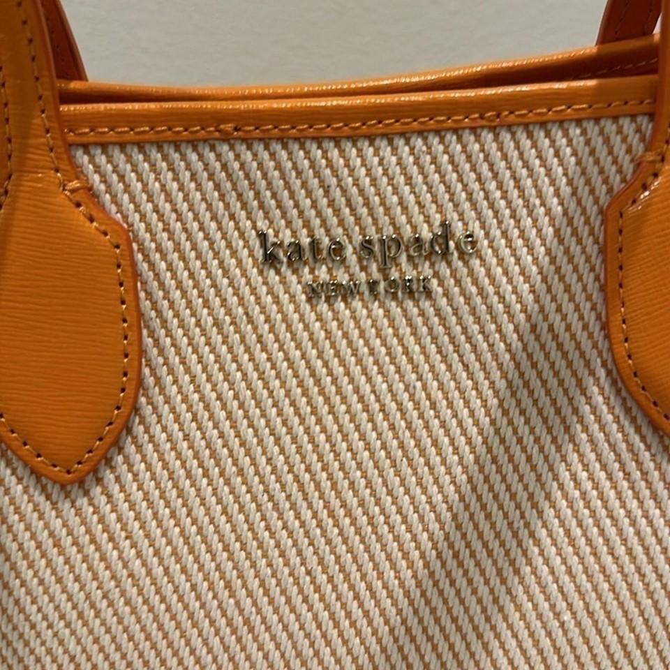 Kate Spade medium bleecker canvas leather crossbody tote bag TURMERIC ...