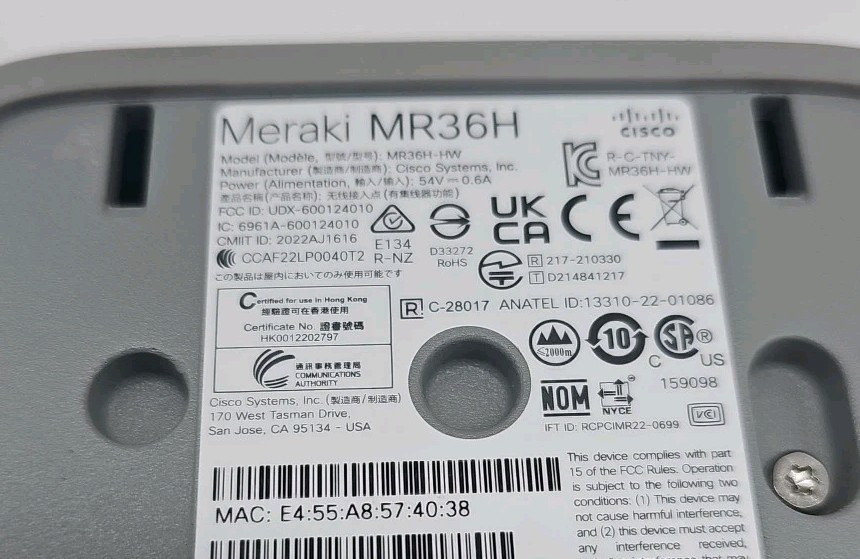 Meraki MR36H-HW Dual Band 802.11ax Access Point - Brand New – Unclaimed ...