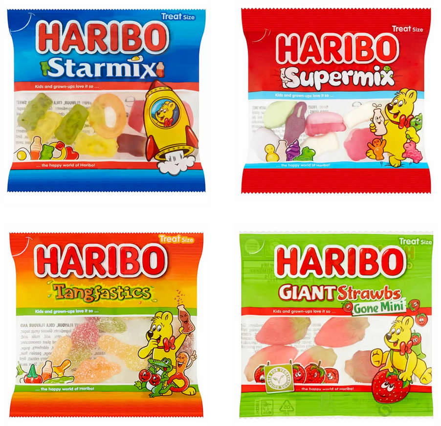 HARIBO 16g Mini Packs Sweets Bags Starmix Tangfastics Box 20 30 50 60 ...