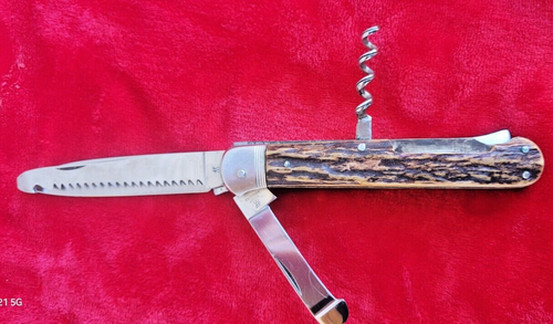 Henckels Friodur Folding Pocket Knife Tool Germany Corkscrew Stag ...