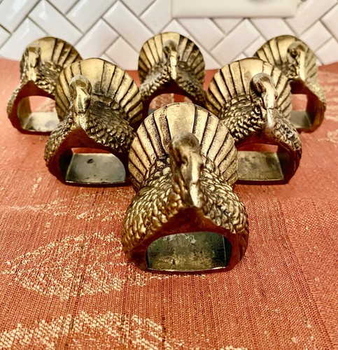 Set of 6 NWOT/UNUSED Metal Turkey Napkin Rings Brass Colored Heavy ...
