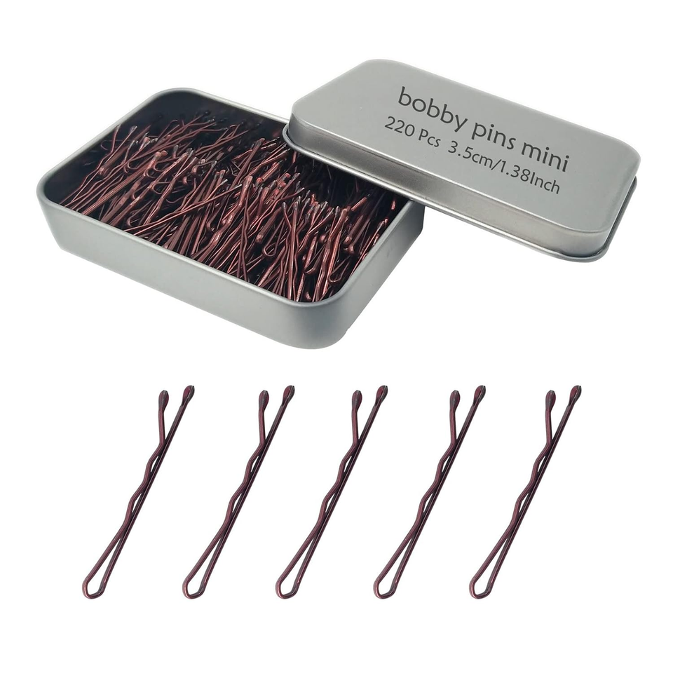 220 Count Mini Wavy 1.38 Inch Bobby Pins Brown, Small Hair Bobby Pins ...