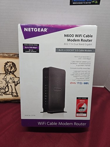 NetGear N600 WiFi Cable Modem Router 802.11n Dual Band Gigabit C3700 ...