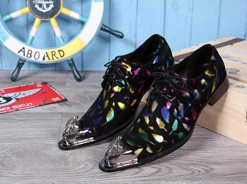 Men's Casual British Pointed Metal Toe Lace Up Glitter Shiny Dress ...