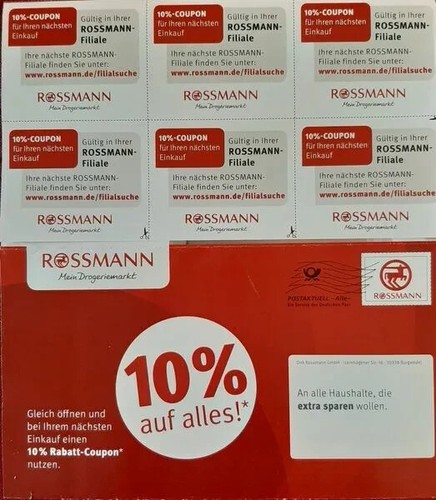 60 Stück (10x6) Rossmann 10% Coupon Gutschein ggf. DM & Müller bis 30. ...