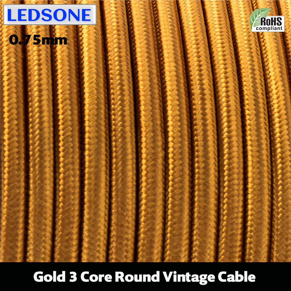 UK Round Silk Braided Vintage Fabric Coloured Lighting Cables Flex 3 ...