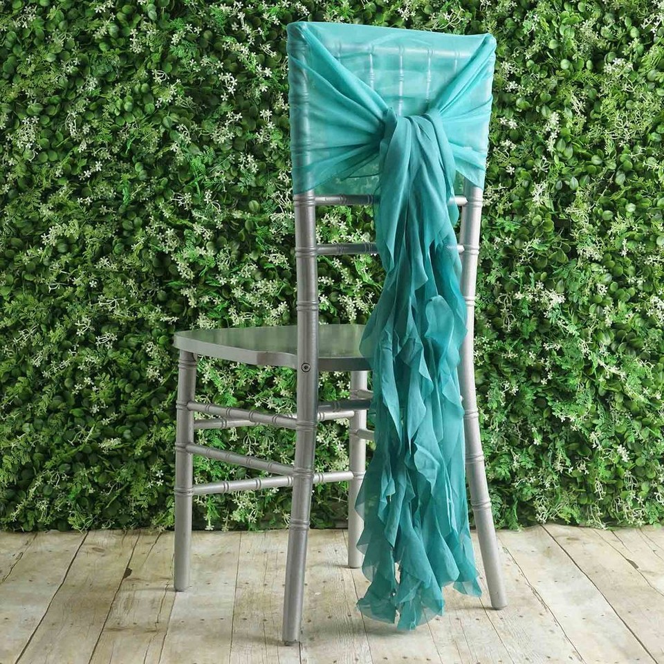 Turquoise Premium Curly Chiffon CHAIRS Covers Cap SASHES Bows Ties ...