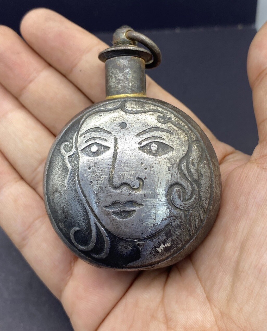 Islamic Mughal Antiquity Solid Iron Perfume Bottle With Queen Face ...