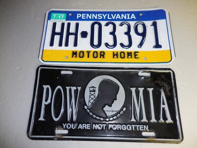 lot~2 License Plates PA MOTOR HOME #HH~03391+POW~MIA METAL NOVELTY PLT ...